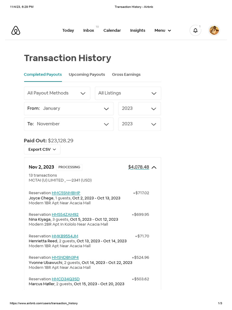 Transaction History - Airbnb | PDF