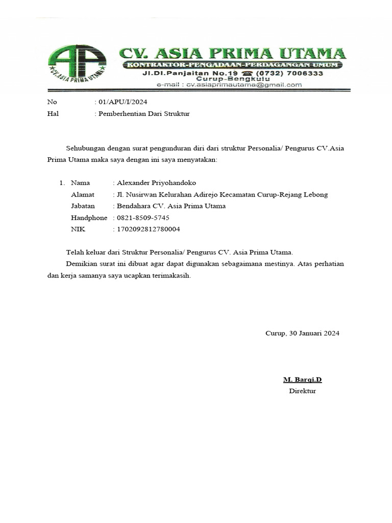 CV - Asia Prima Utama | PDF