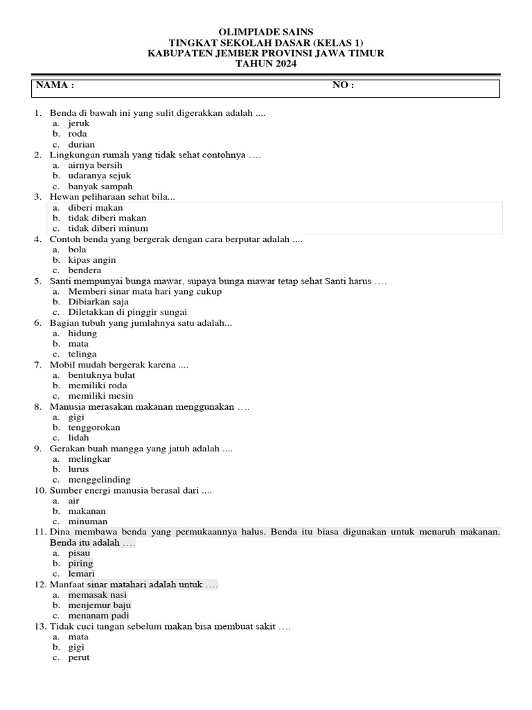 Soal Olimp IPA Kls 1 | PDF