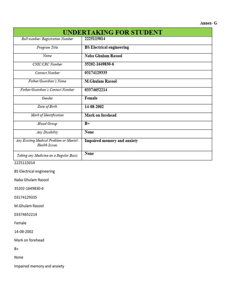 Student Performa Undertaking | Download Free PDF | Drugs | Health Care