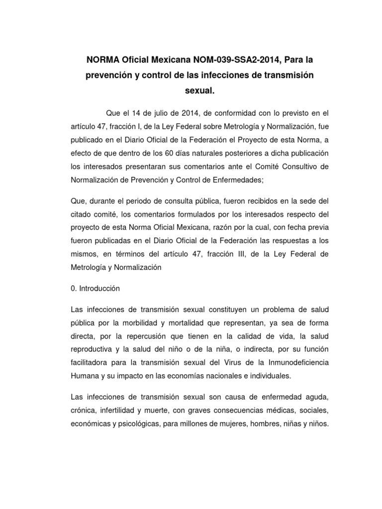 Prevención y Control de ITS: NOM-039-SSA2-2014 | PDF | Infección ...