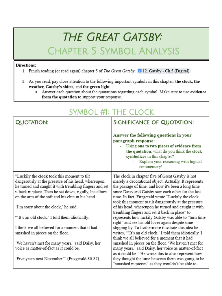 Gatsby - Ch.5 Symbols Analysis | PDF | The Great Gatsby