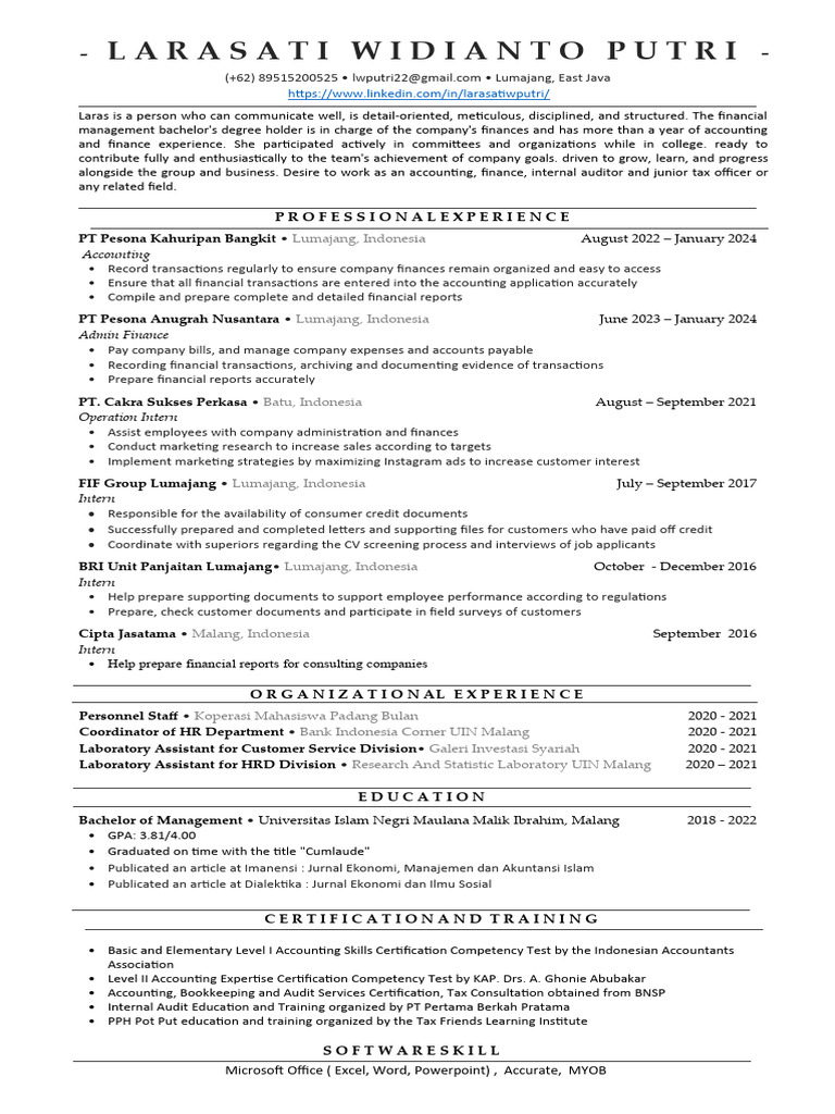 CV ATS-resume-eng-Larasati-terbaru | PDF | Accounting | Business Economics