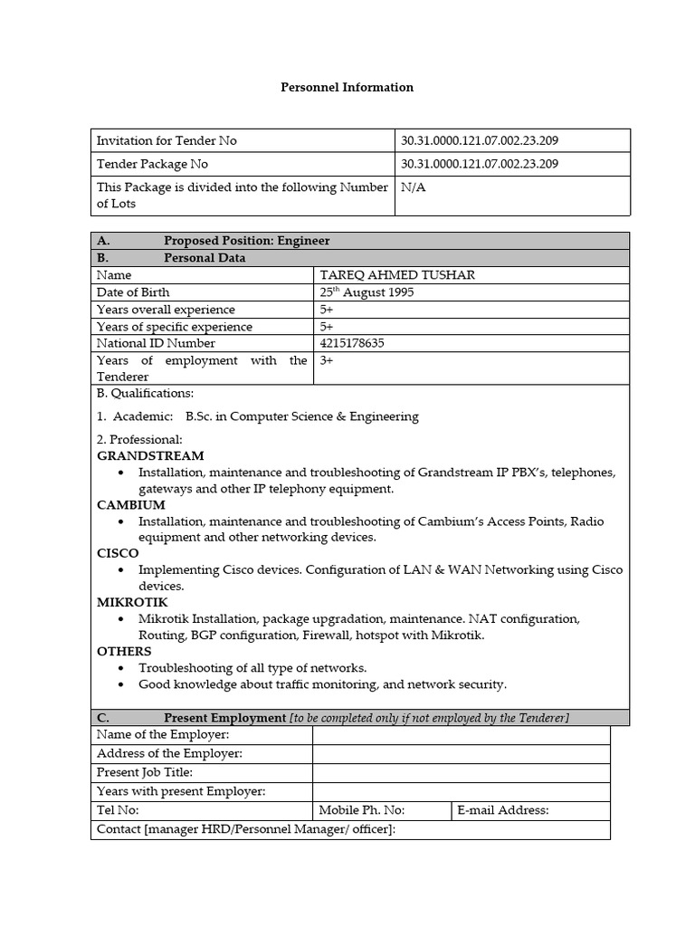 CV Format 2 | PDF | Computer Network | Computer Engineering