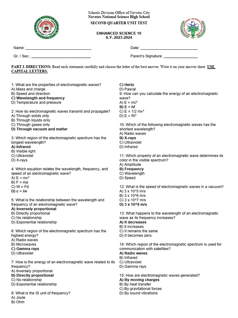 Enhanced Science 10 Quarter 2 Chapter Test 1 - KEY | PDF ...