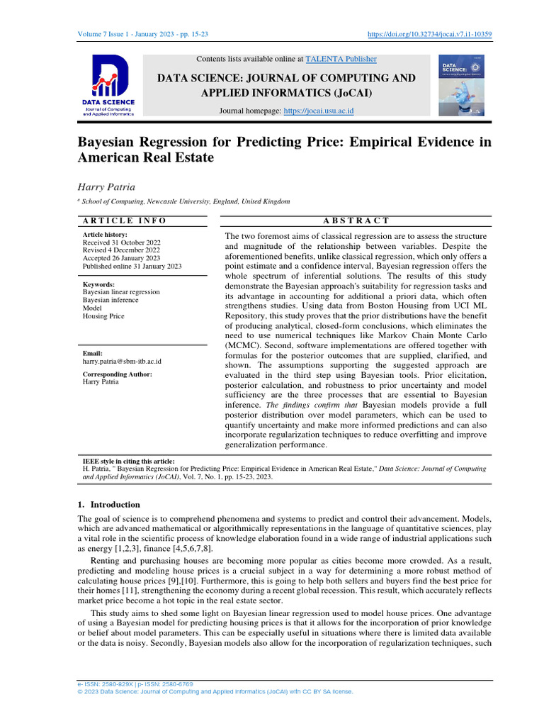 10082-Article Text-40794-1-10-20230326 | PDF | Regression Analysis | Bayesian Inference