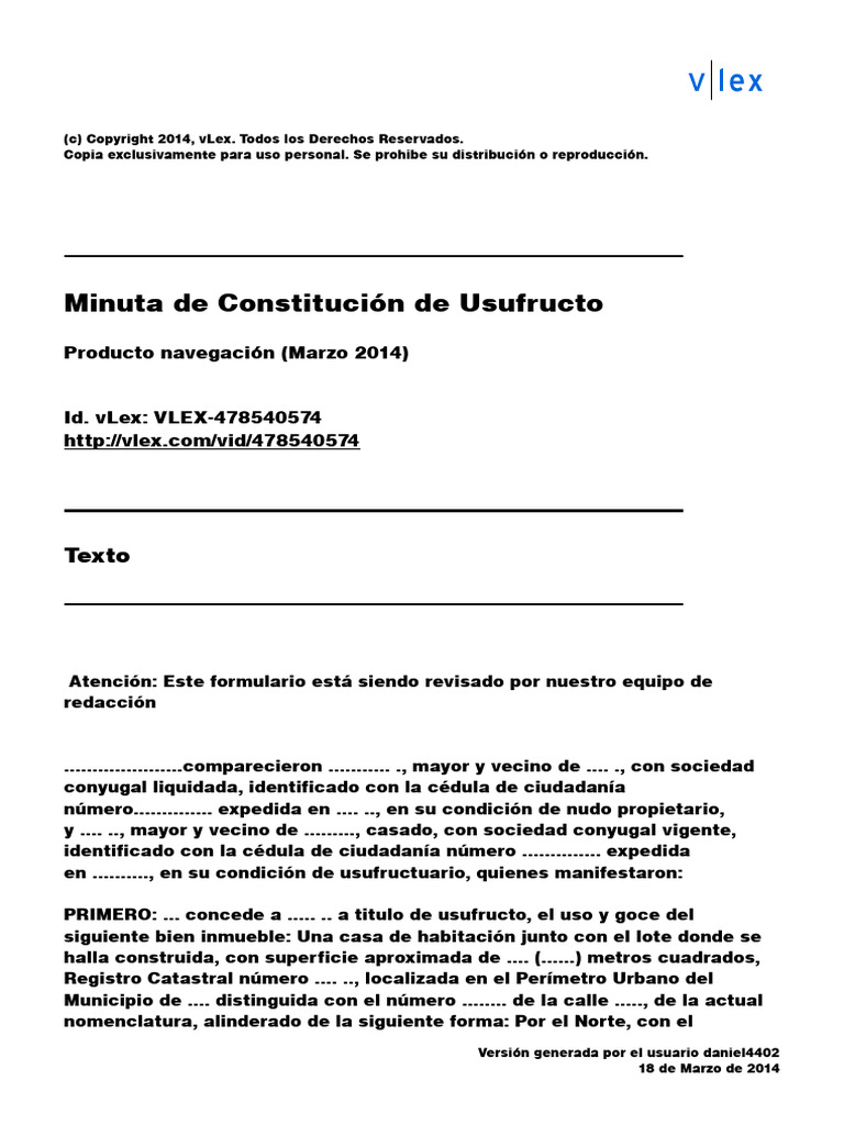 Minuta de Constitución de Usufructo | PDF | Justicia | Crimen y violencia