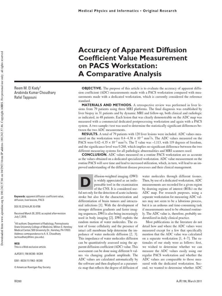 Accuracy of Apparent Diffusion Coefficient Value Measurement On PACS Workstation. A Comparative ...