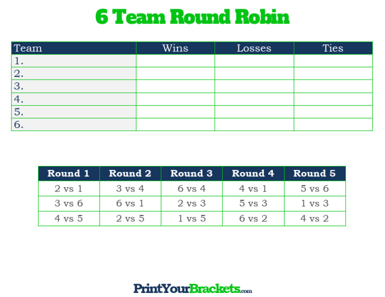 6 Team Round Robin Schedule | PDF | Home & Garden