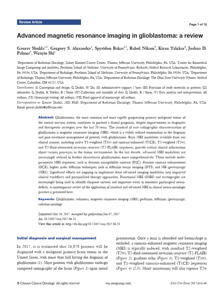 Advanced MRI Techniques in Glioblastoma | PDF | Magnetic Resonance ...