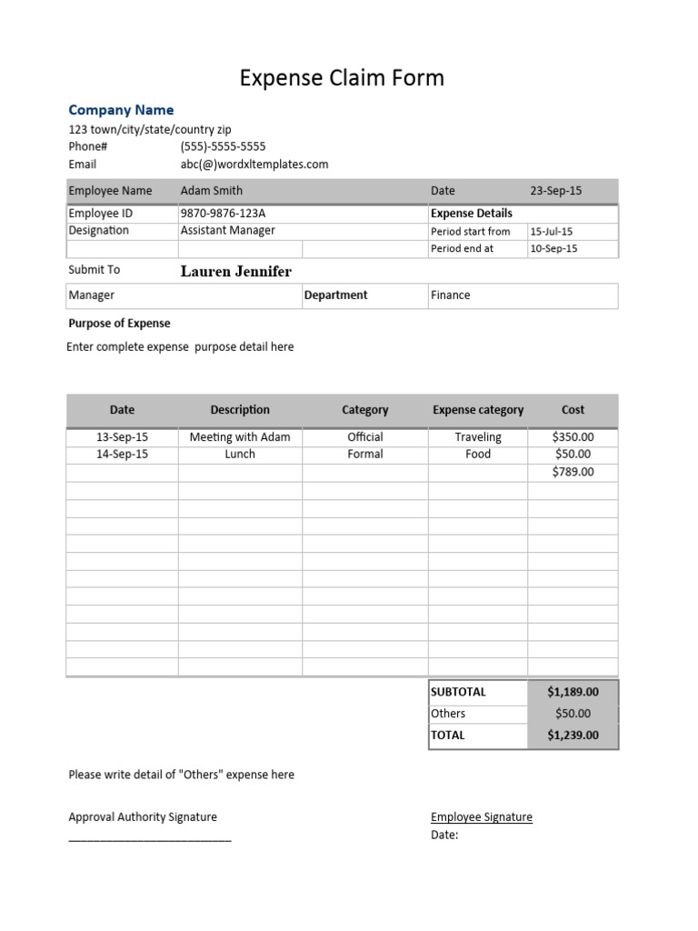 Expense Claim Form | PDF