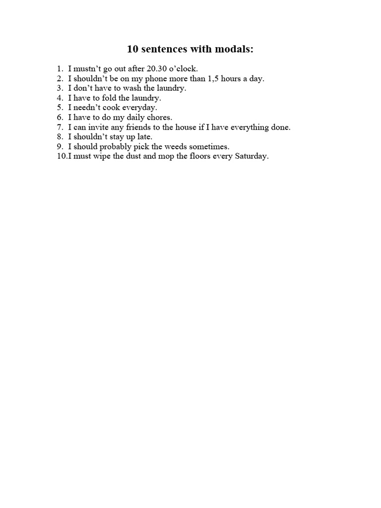 10 Sentences With Modals - HW | PDF | Home & Garden | Self-Improvement