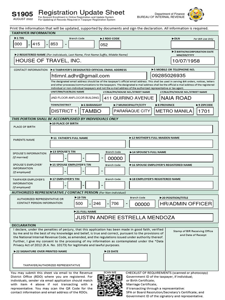 s1905 Registration Update Hti | PDF | Government