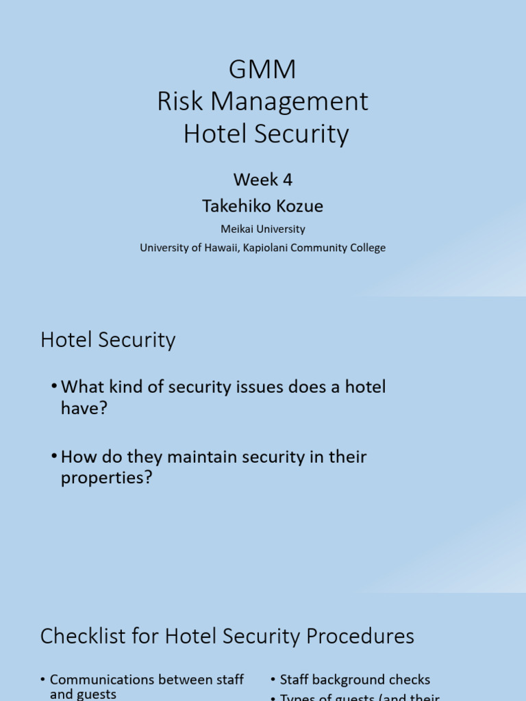 Risk Management Hotel | PDF | Occupational Safety And Health ...