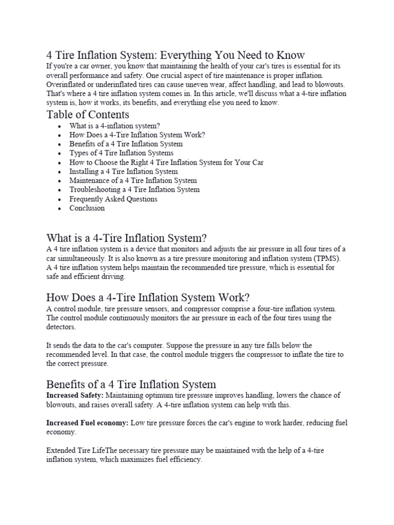 4 Tire Inflation System | PDF | Tire | Manufactured Goods