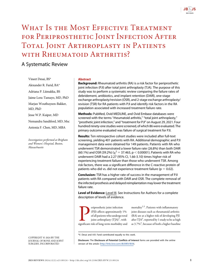 What Is The Most Effective Treatment For Periprosthetic Joint Infection After Total Joint ...