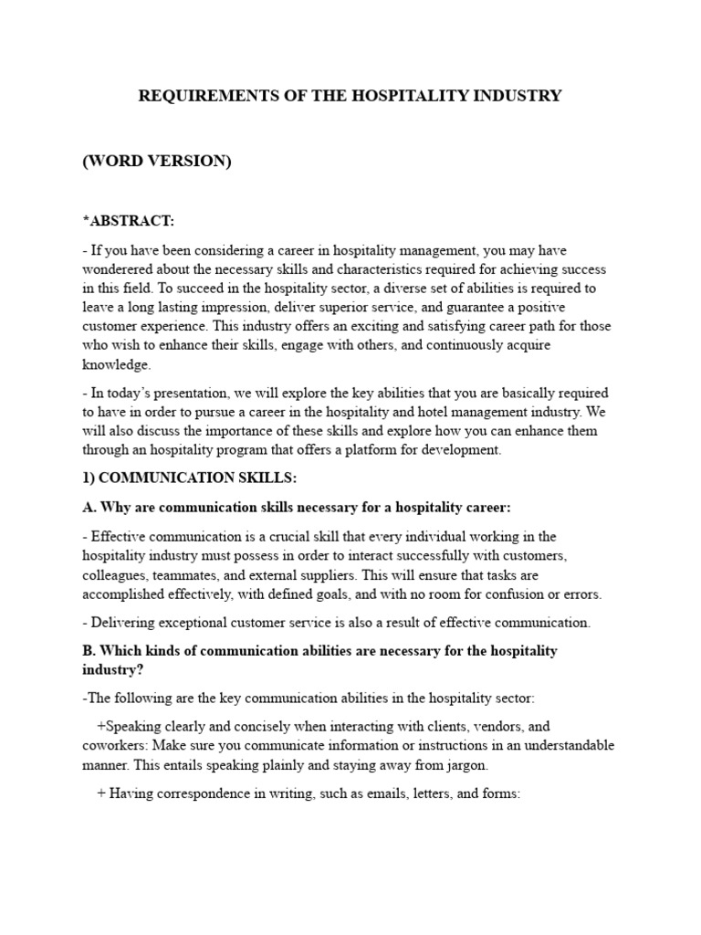 Requirements of The Hospitality Industry | PDF | Communication | Creativity