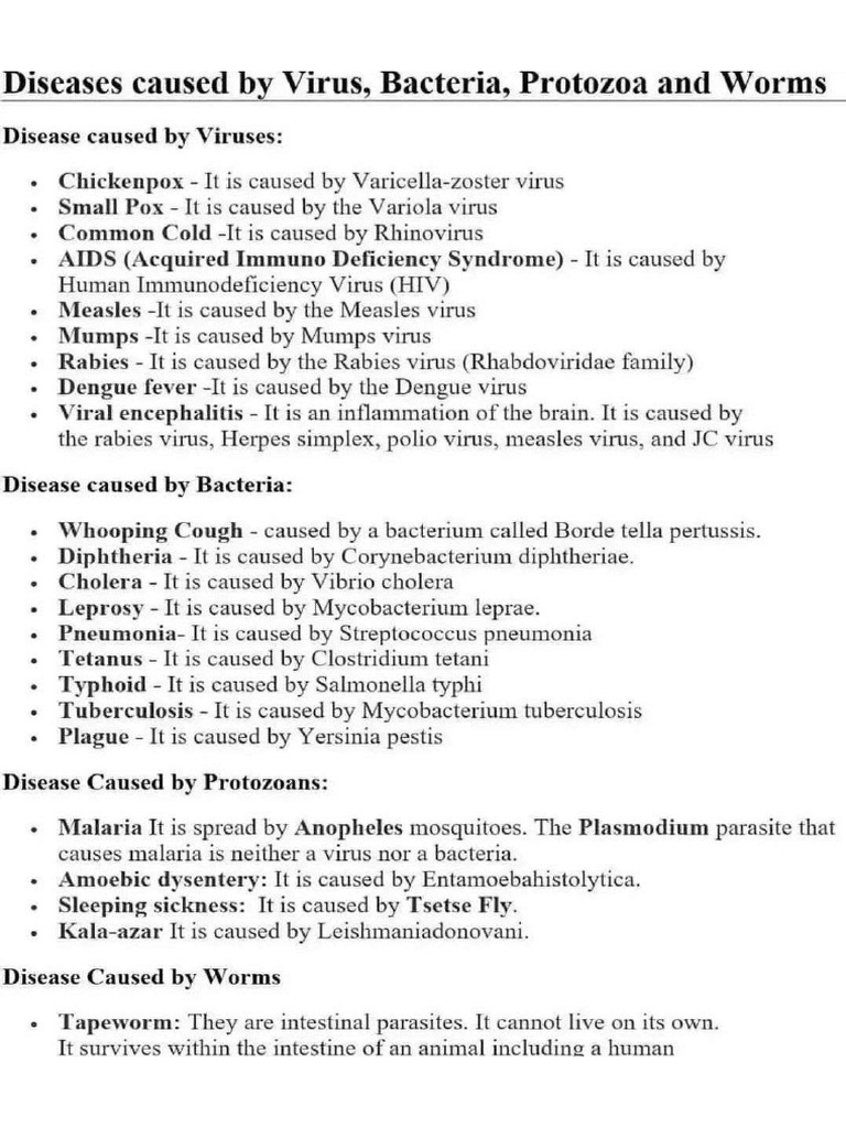 Diseases Caused by Virus, Bacteria, Protozoa and Worms | PDF
