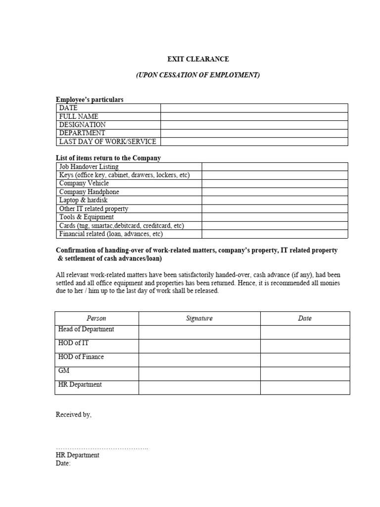 1.exit Clearance Form | PDF