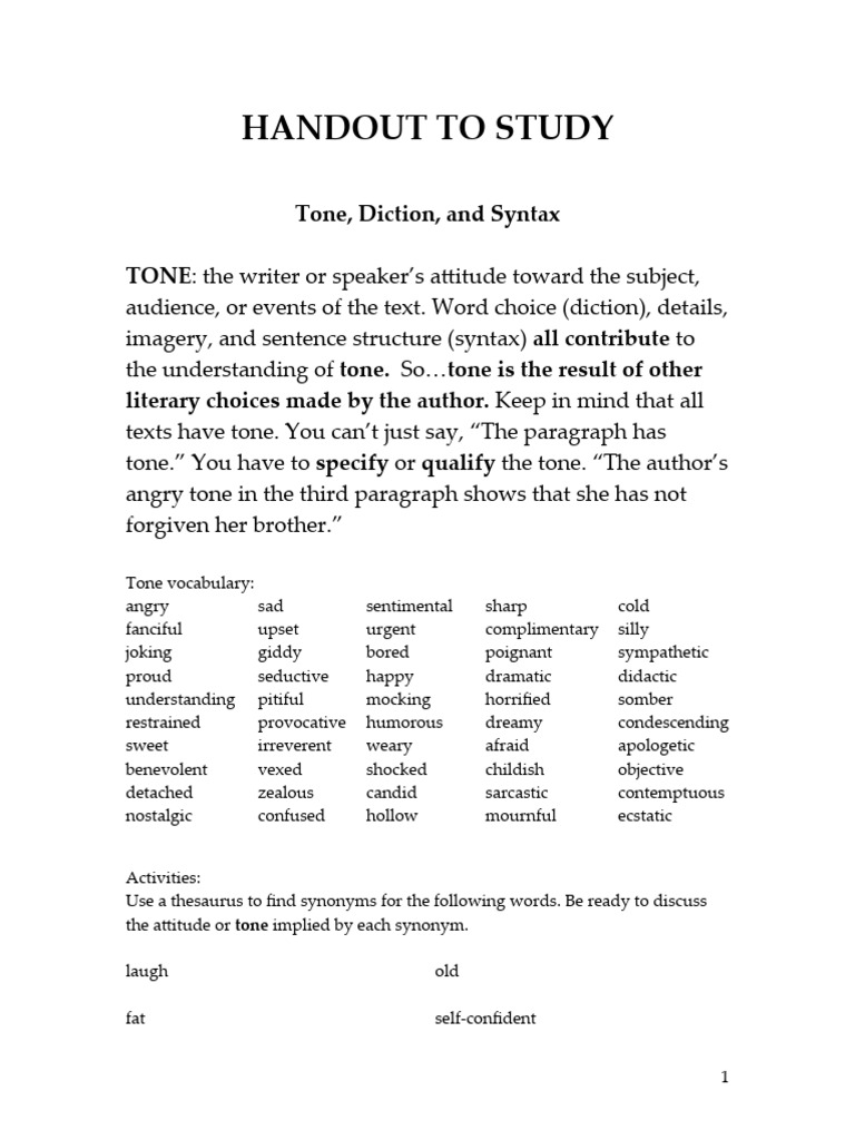 English 10 - Tone Diction Syntax | PDF | Sonnets | Metre (Poetry)