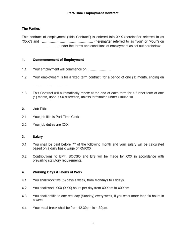 Part-Timers (Contract Form) | PDF | Overtime | Employment