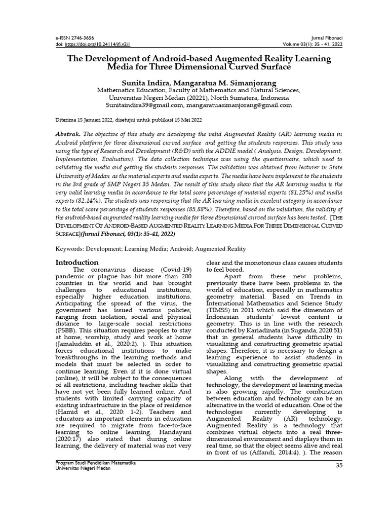 The Development of Android-Based Augmented Reality Learning Media For Three Dimensional Curved ...