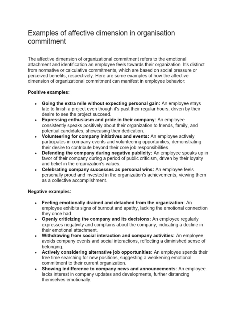Examples of Affective Dimension in Organisation Commitment | Download ...