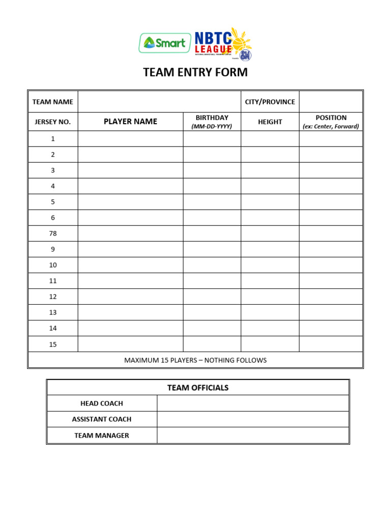 NBTC S14 Entry Form | PDF