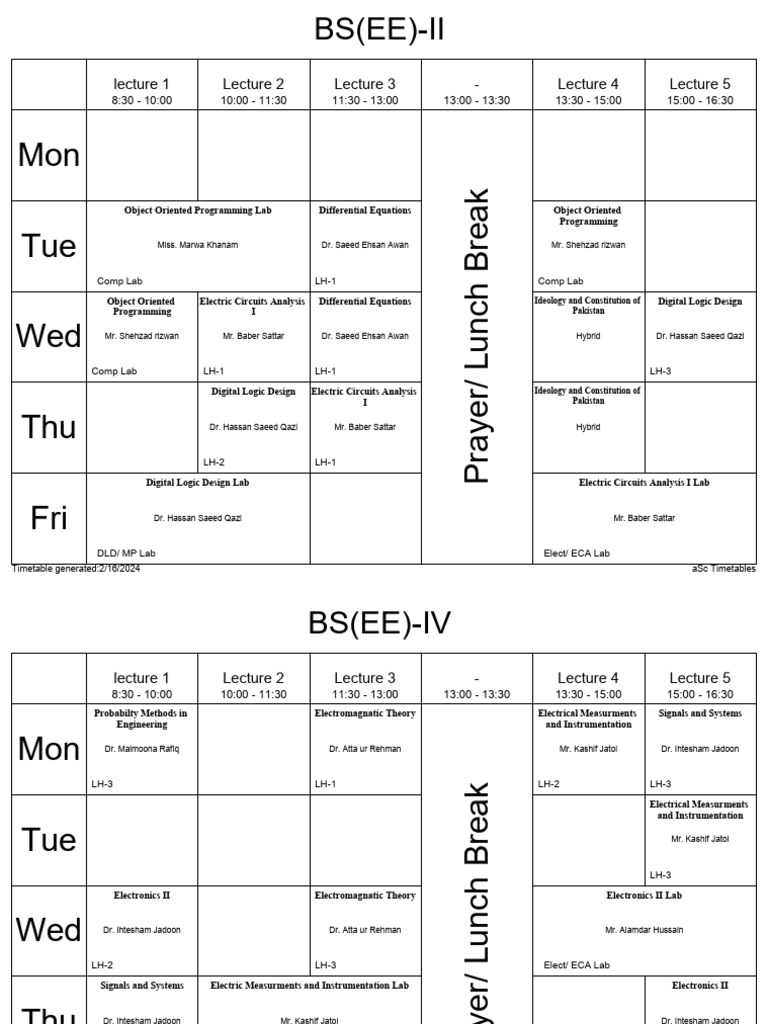 E & CE TimeTable W.E.F 19 Feb, 2024 | PDF | Electrical Engineering | Engineering