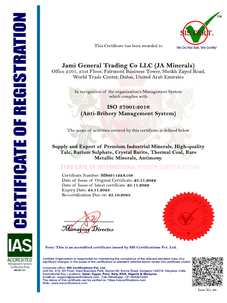 ISO 37001 - Sample Certificate | PDF