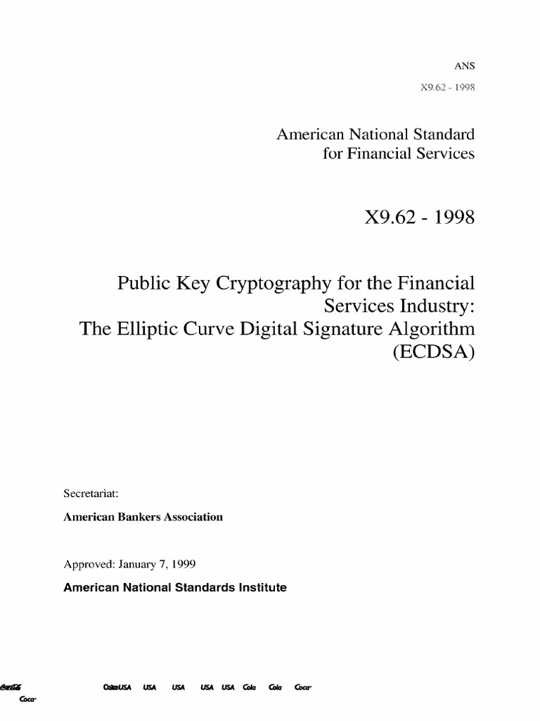 Ansi X962 1998 The Elliptic Curve Digital Signature Algorithm Ecdsa Compress Pdf Field 