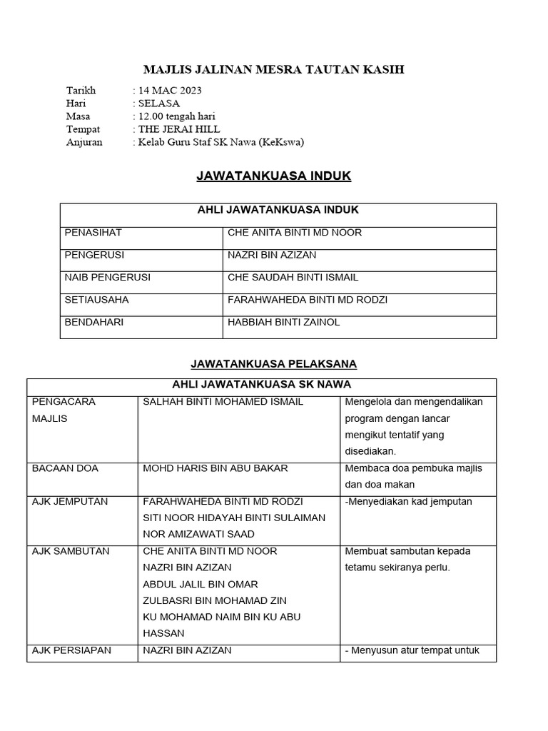 Majlis Jalinan Mesra Tautan Kasih 20222023 | PDF