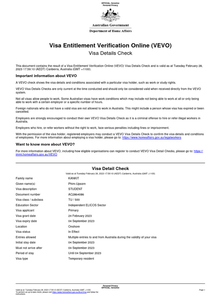 VEVO Visa Details Check - Phim-Upsorn KANKIT 3 | PDF | Travel Visa