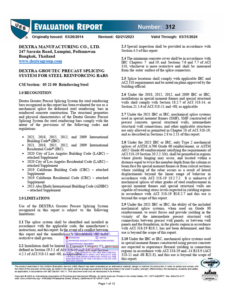 Product Groutec - US - IAPMO Report ER - 0312 2023-2024 SIGNED | PDF ...