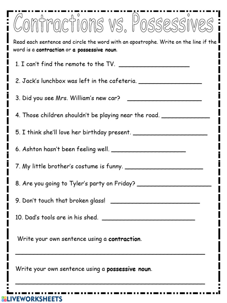 Identify Contractions and Possessives | PDF