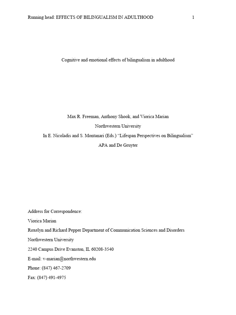 Cognitive and Emotional Effects of Bilin | PDF | Executive Functions | Multilingualism