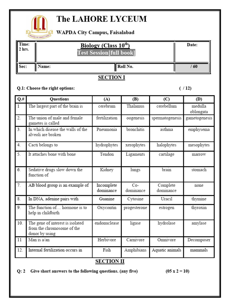 Biology 10th Full Book Test | PDF | Zygosity | Biology