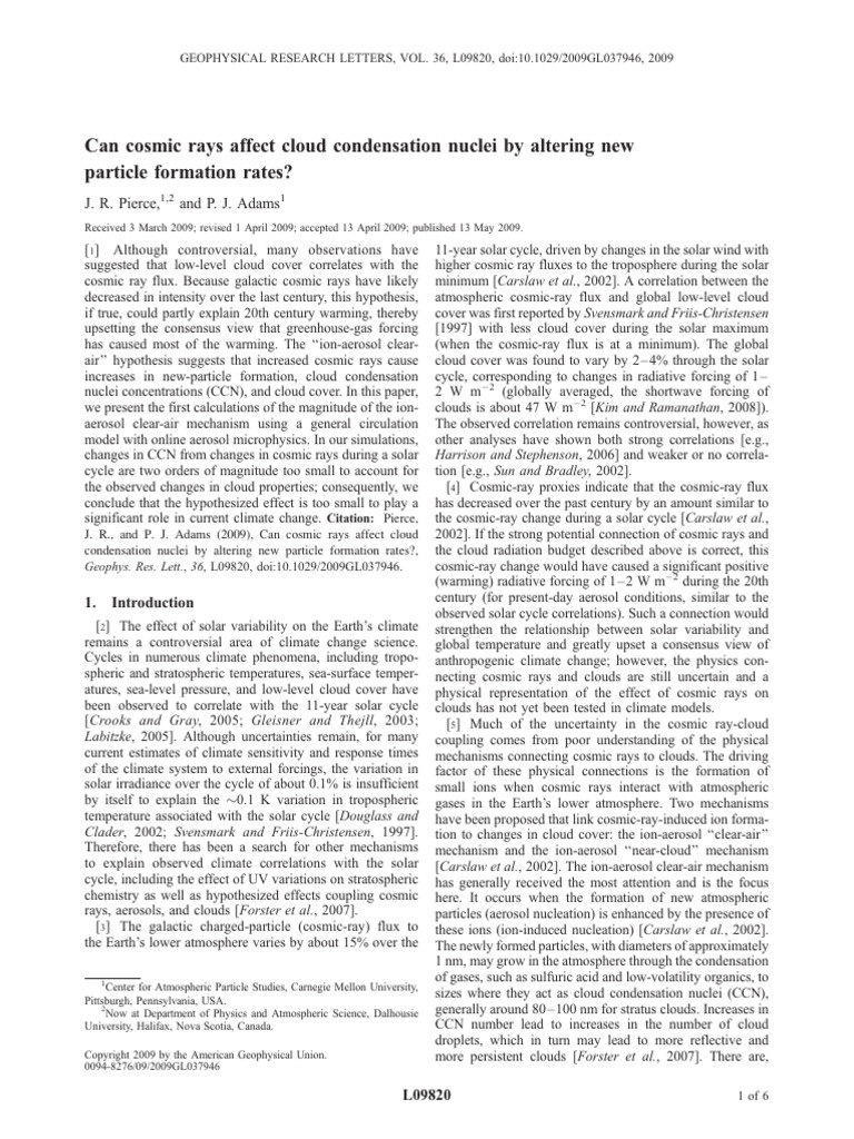 Geophysical Research Letters - 2009 - Pierce - Can Cosmic Rays Affect ...