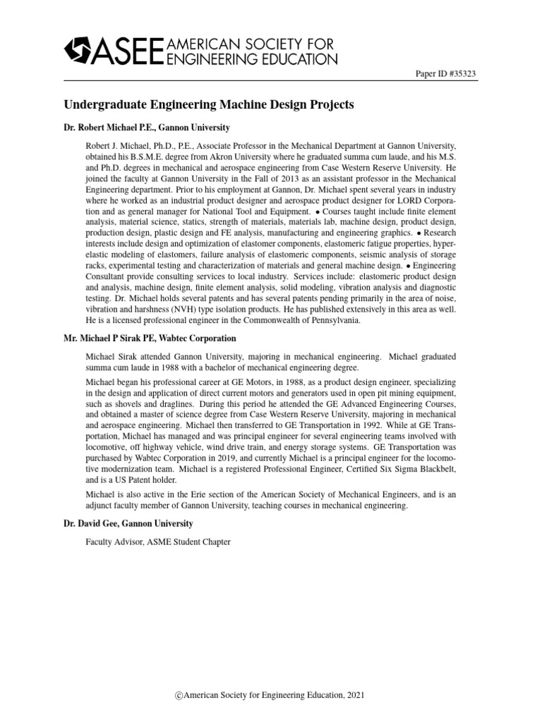 Undergraduate Engineering Machine Design Projects | PDF