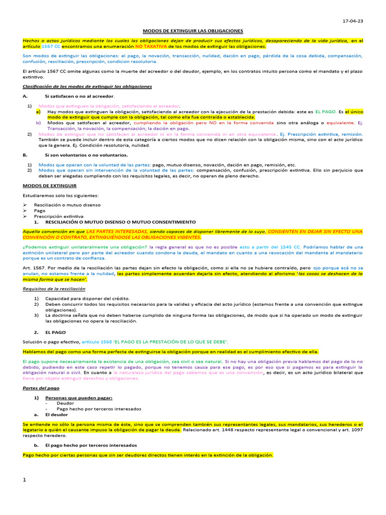 Modos de Extinguir Obligaciones | PDF | Pagos | Estatuto de limitaciones