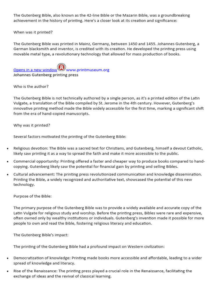 The Gutenberg Bible | PDF | Rhetoric | Printing Press