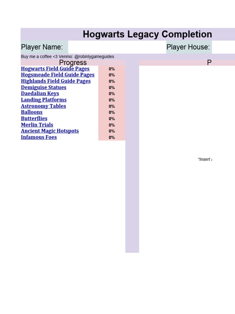Hogwarts Legacy Completion Checklist | PDF