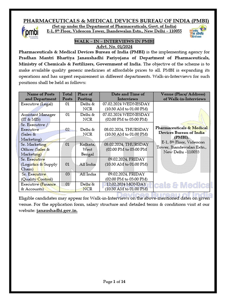 PMBI Walk-In Interviews 2024 | PDF | Employment | Life Insurance