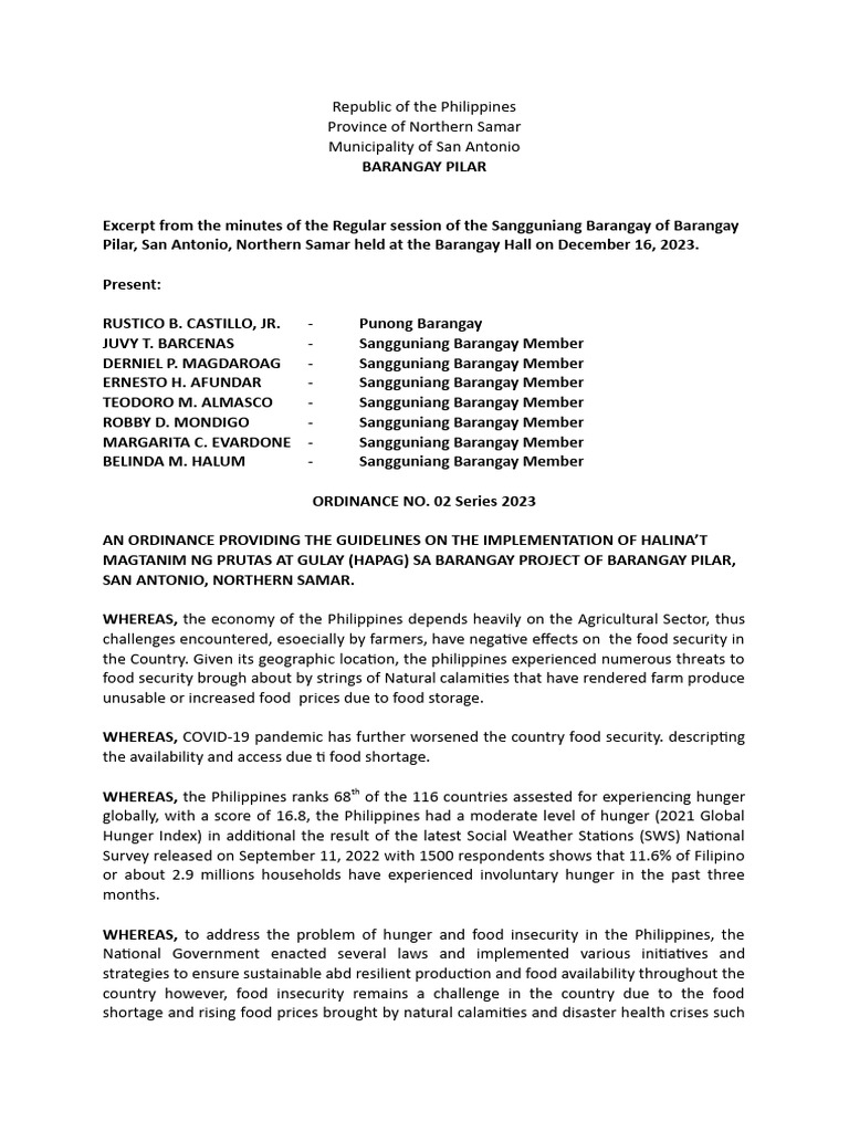 HAPAG Ordinance | PDF | Hydroponics | Food Security
