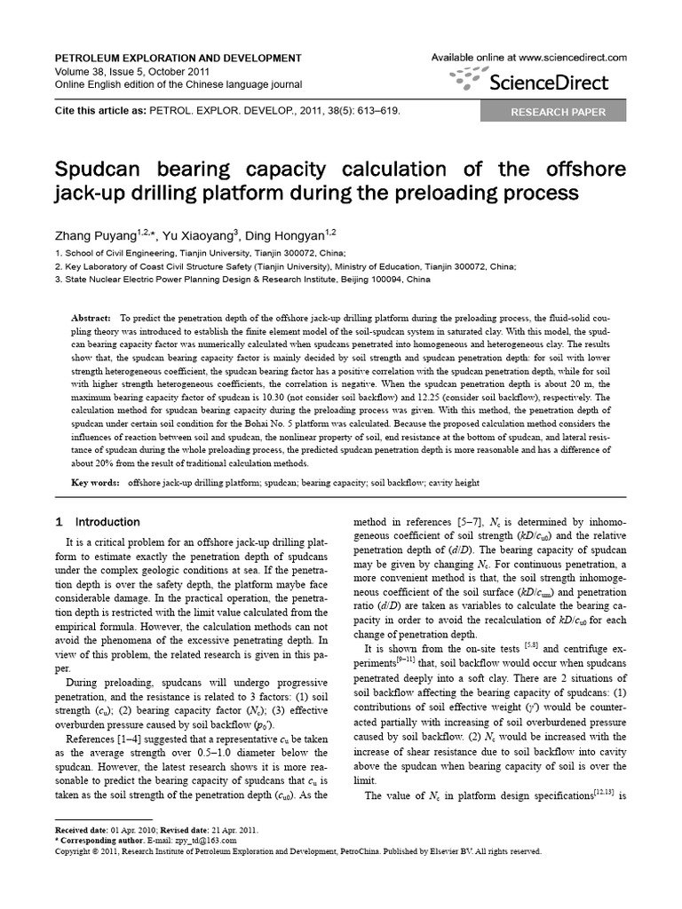 Spudcan Bearing Capacity Calculation of The Offshore Jack-Up Drilling ...