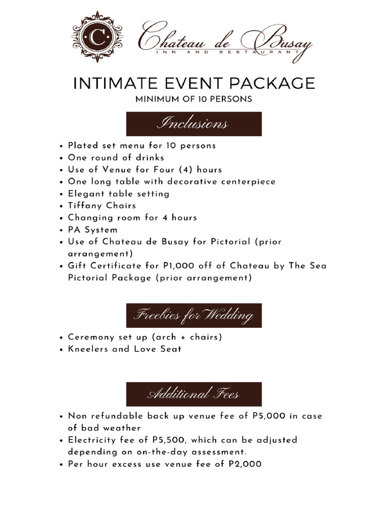 2023 Intimate Package and Menu | PDF
