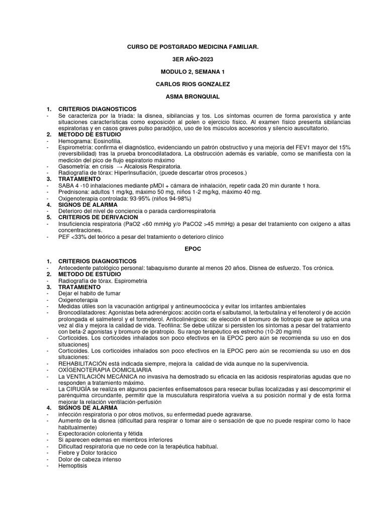 Semana 1 Modulo 2 | Descargar gratis PDF | Asma | Enfermedades respiratorias
