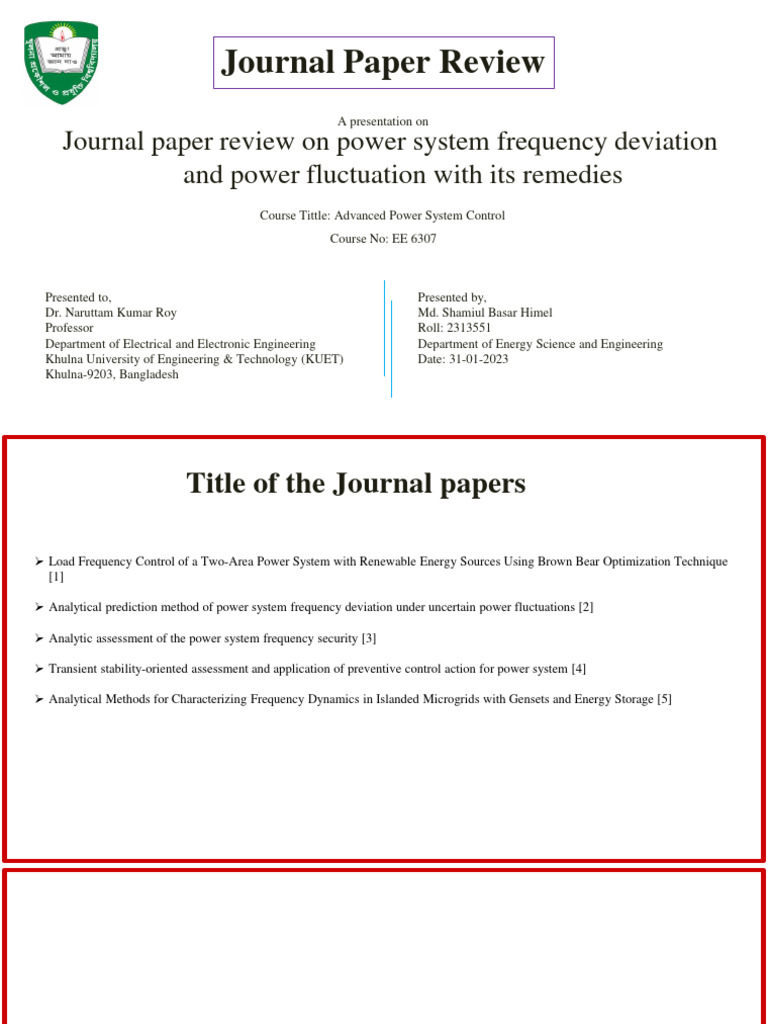 Journal Paper Review: Journal Paper Review On Power System Frequency ...