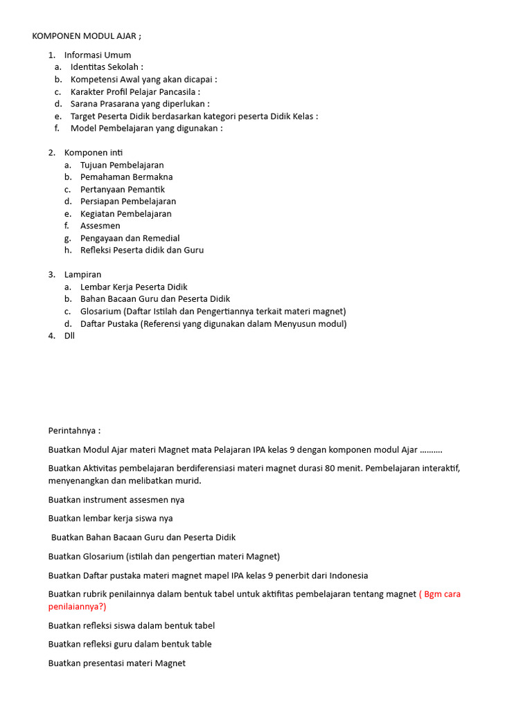 Komponen Modul Ajar | PDF