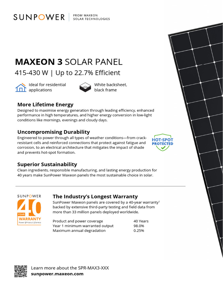 SP Max3 112c 415-430 Res DC 40years Warranty Ds en A4 544455 | PDF | Solar Panel | Electricity